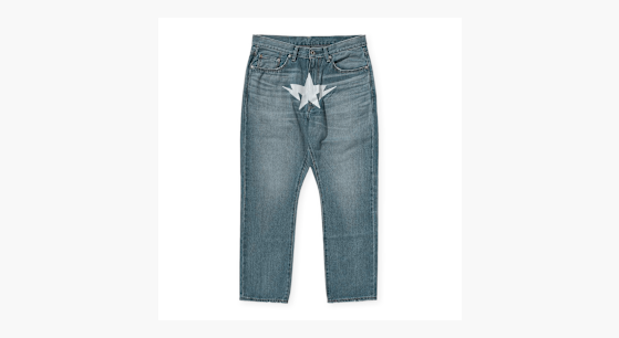 Buy A Bathing Ape Fake Print Sta Loose Fit Denim Pants in blue ...